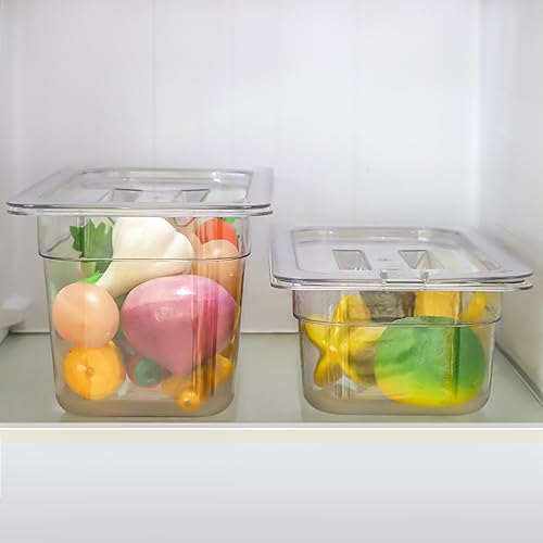 Helfe Pack of 6 Polycarbonate Clear Food Trays 1/4 Size Stackable Plastic Trays Square Food Storage Containers for Kitchen Restaurant Food Preparation and Office Organization