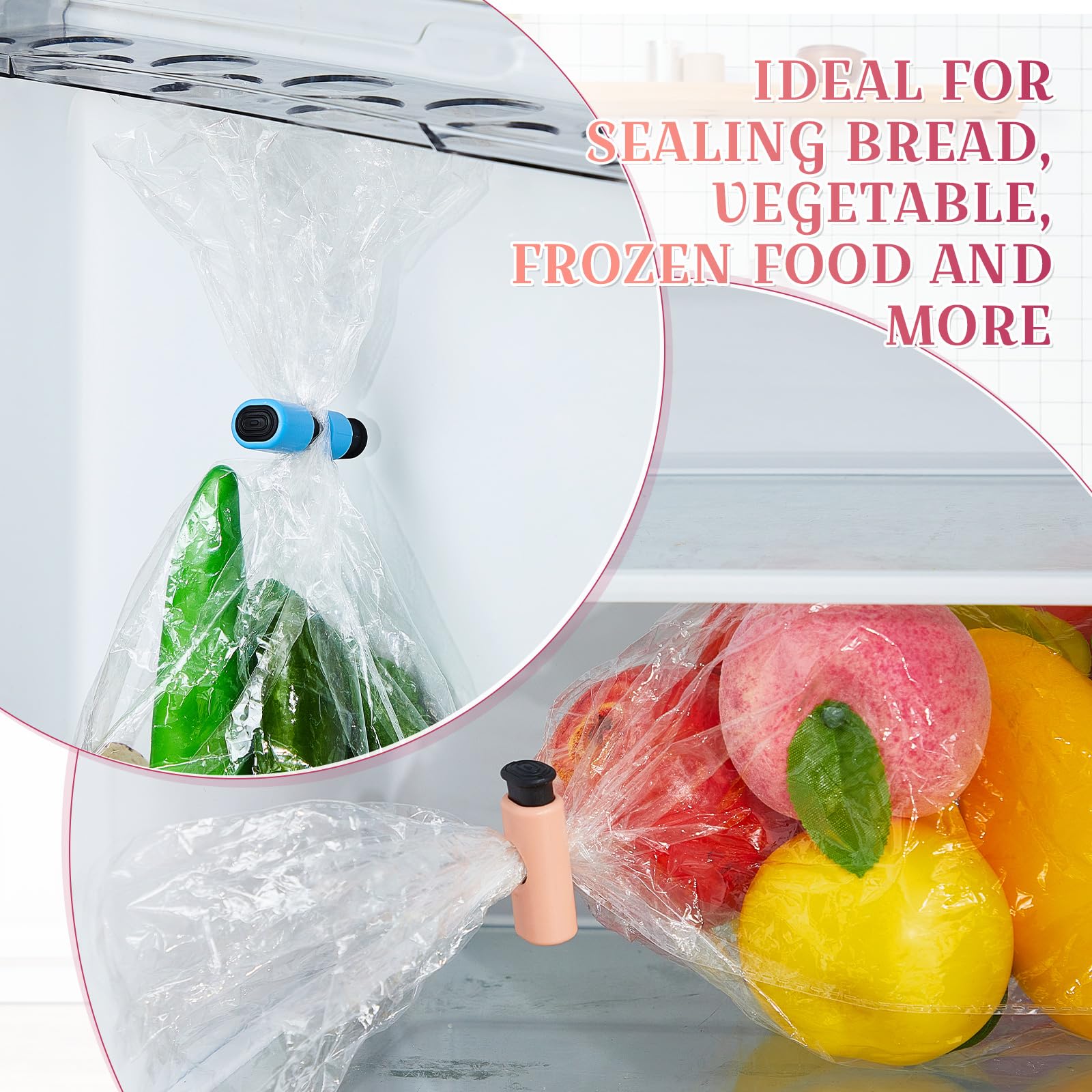 Layhit 32 Pcs Squeeze and Lock Bread Bag Clips Plastic Reusable Closure French Fry Bag Clips Non Slip Grip for Snack Frozen Food Fruit Storage, 2.3 Inch