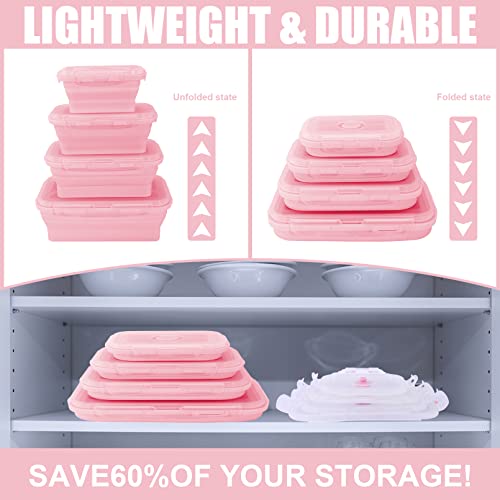 Collapsible Silicone Food Storage Containers with Lids,Set of 3 Silicone Lunch Box Containers,Foldable Meal Prep Container for Kitchen,Microwave & Dishwasher & Freezer Safe,BPA Free