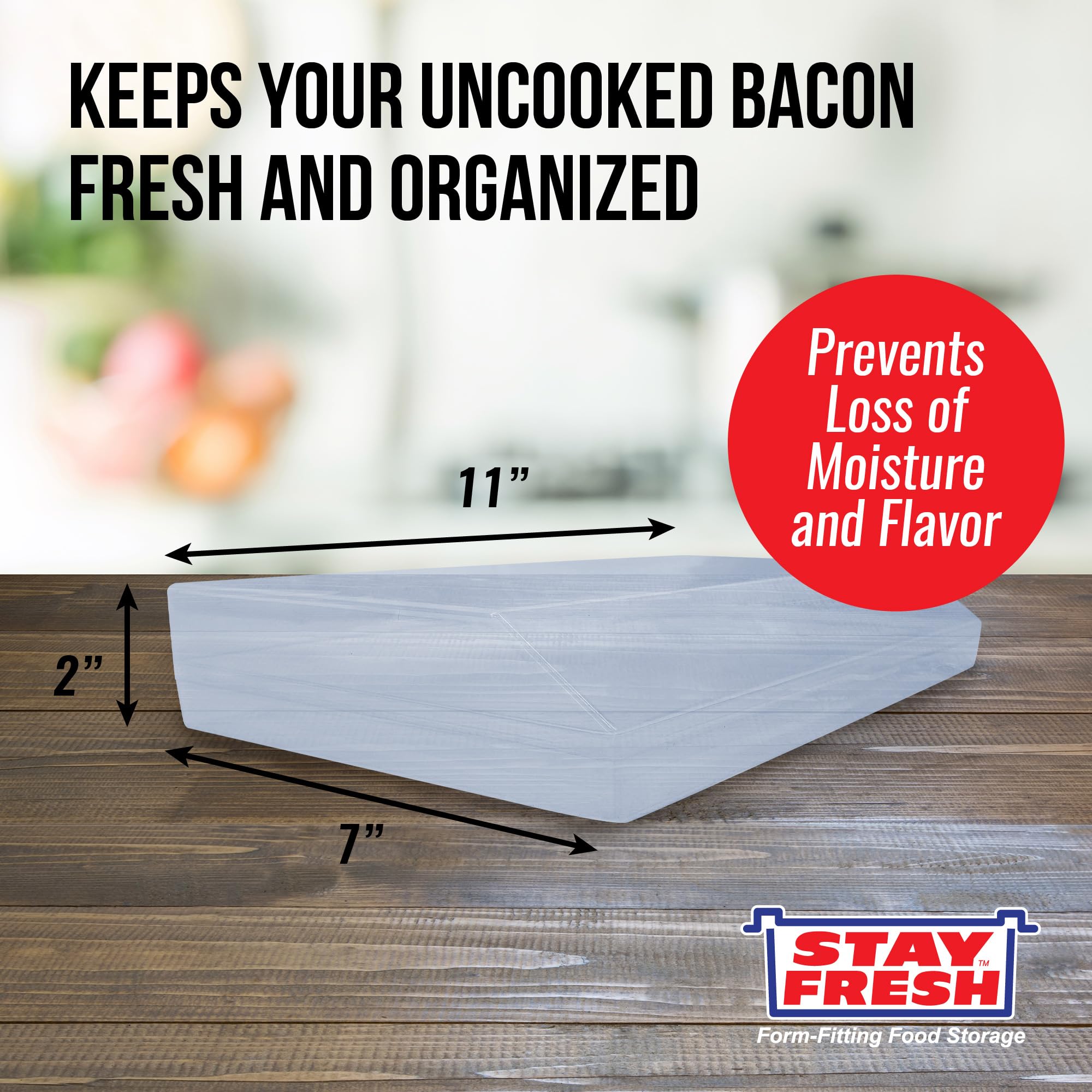 Kitchen Discovery Stay Fresh Bacon Keeper 1lb Plastic Bacon Container for Refrigerator Preserves Freshness and Prevents Spoilage – No Mess Bacon Storage Replaces Greasy Packaging