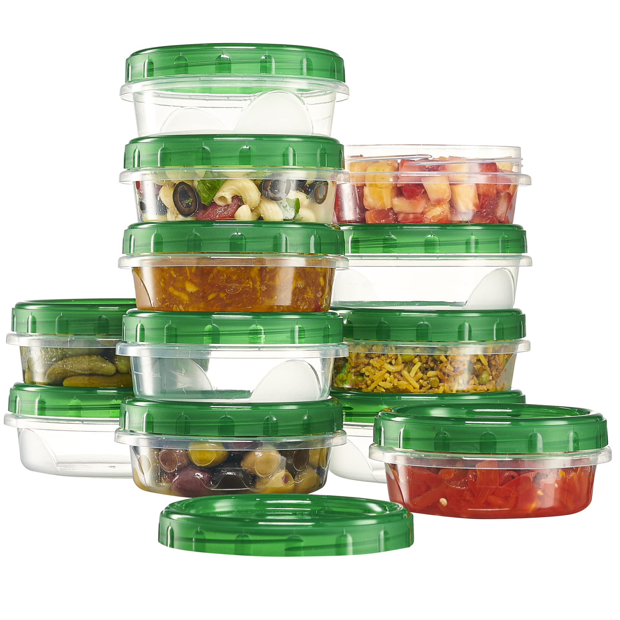 PLASTICPRO 6 Pack Twist Cap Food Storage Containers with Green Screw on Lid- 8 oz Reusable Meal Prep Containers - Freezer and Microwave Safe Green Plastic Food Storage