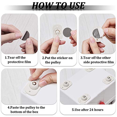 Self Adhesive Caster Wheels Mini Swivel Wheels Stainless Steel Paste Universal Wheel 360 Degree Rotation Sticky Pulley for Bins Bottom Storage Box Furniture Trash Can (8 Pieces,White)