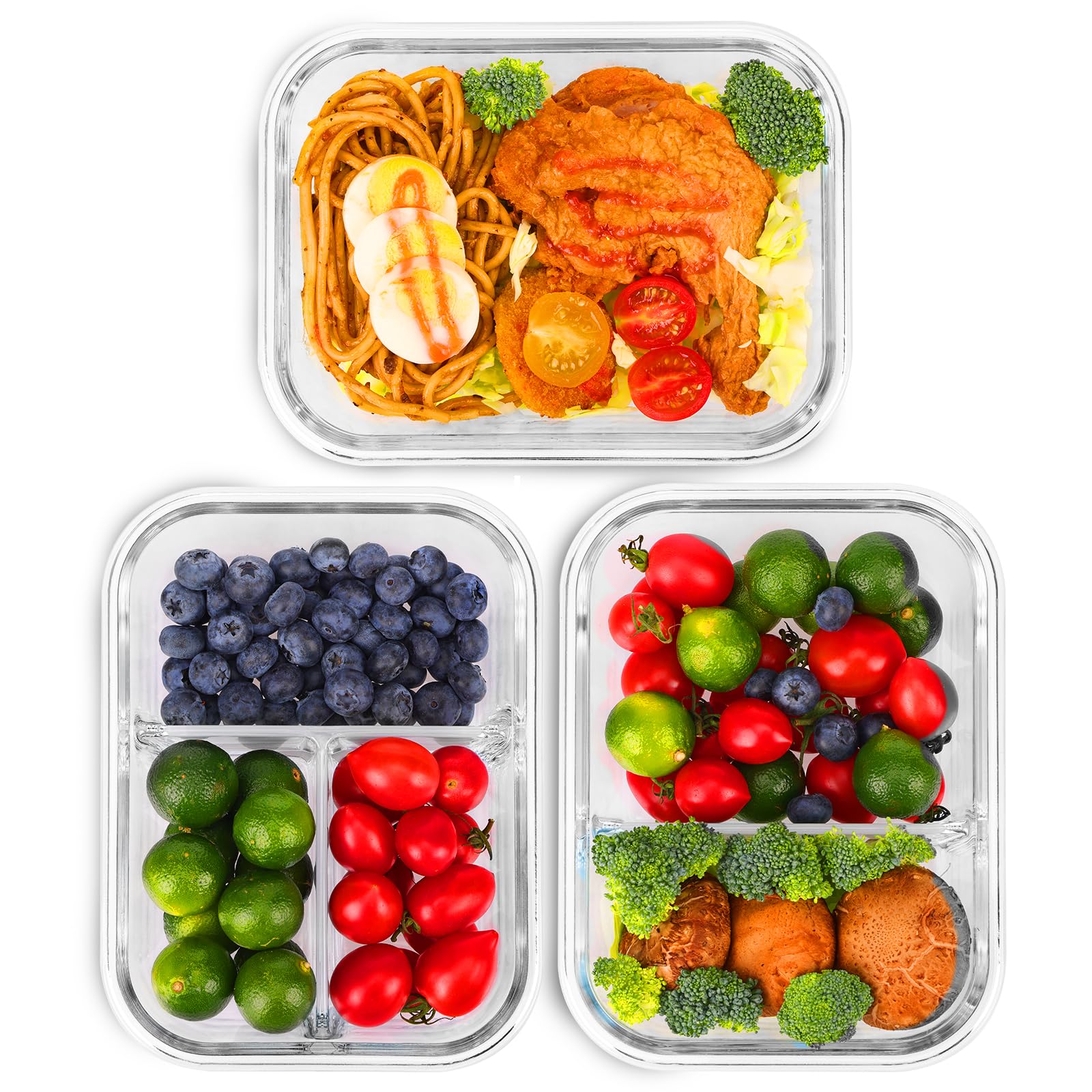 Moretoes Glass Food Storage Containers, 6pcs, 35oz, Glass Bento Box, Glass Meal Prep, Airtight Storage Container, Glasslock Container, Clear Containers