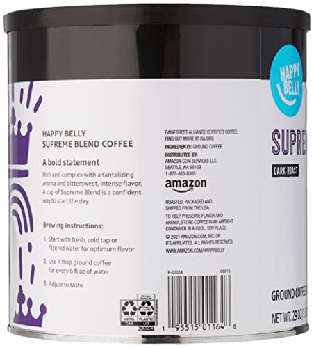 Amazon Brand - Happy Belly Supreme Blend Canister Coffee, Dark Roast, 29 Ounce