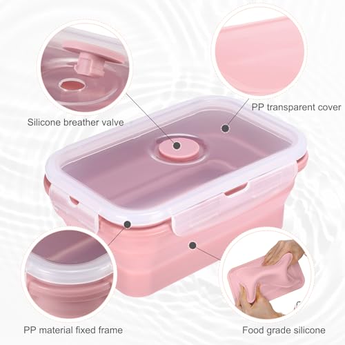 Hushee 24 Pack 27oz Silicone Food Storage Containers with Lids - Rectangle & Square Collapsible Bowls for Camping Kitchen - Microwave, Dishwasher & Freezer Safe (Pink)