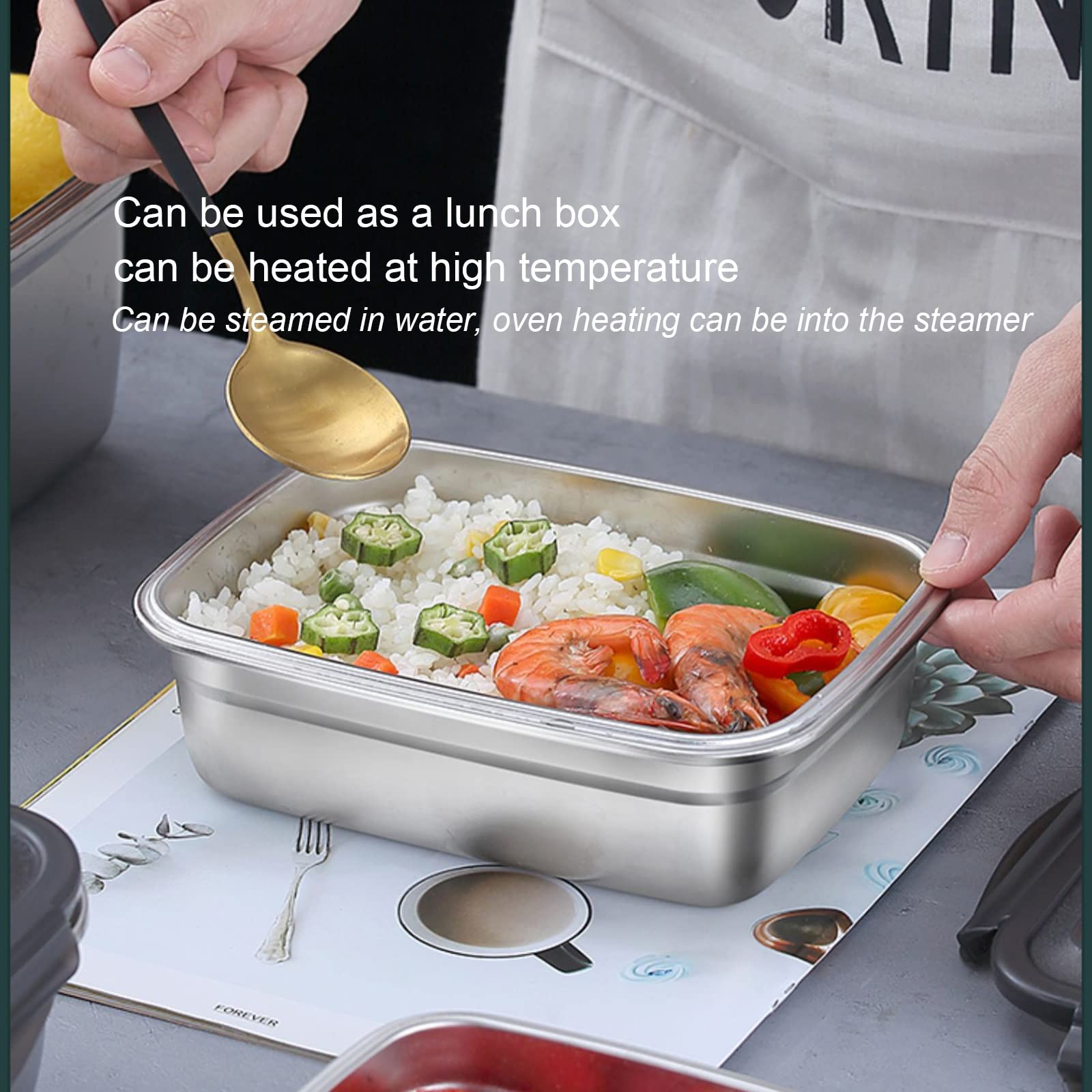 3 Pack 304 Stainless Steel Large Food Storage Container with Lids Airtight Metal Food Containers Stackable Meal Prep Leftover Containers for Freezer Fridge Oven Dishwasher Safe (Size : 850ML)