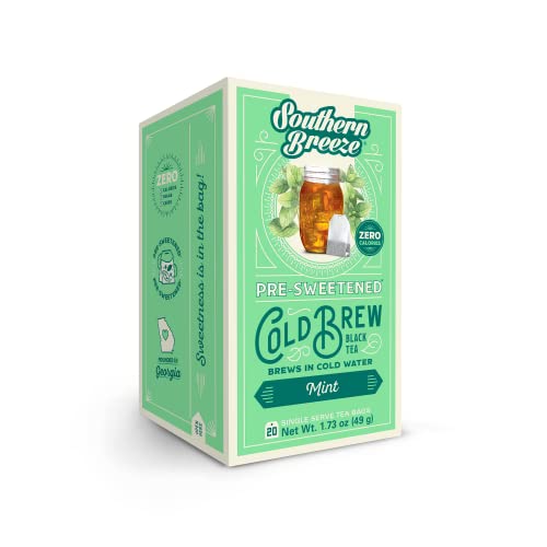 Southern Breeze Cold Brew Sweet Tea Mint Iced Tea with Black Tea and Zero Carbs Zero Sugar, 20 Individually Wrapped Tea Bags Southern Sweet Tea Iced Tea Beverage
