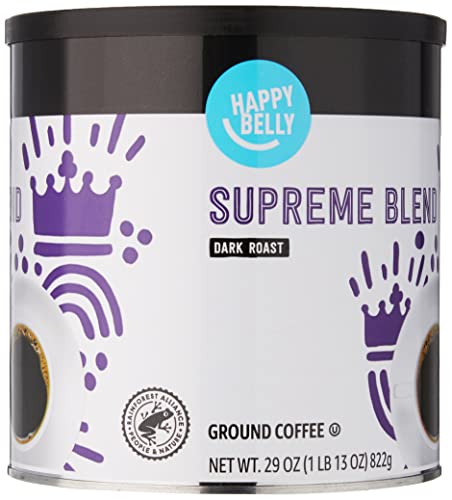 Amazon Brand - Happy Belly Supreme Blend Canister Coffee, Dark Roast, 29 Ounce
