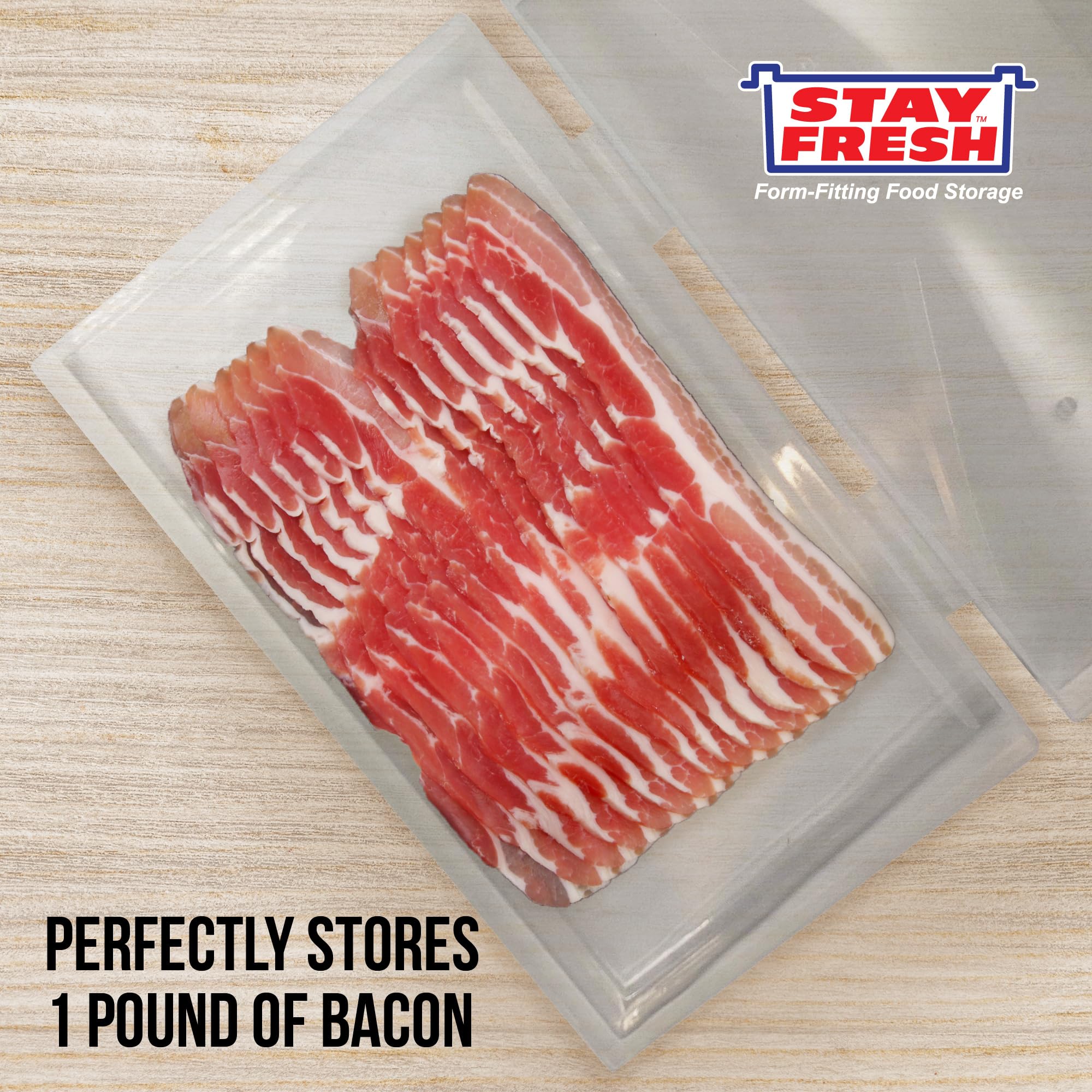Kitchen Discovery Stay Fresh Bacon Keeper 1lb Plastic Bacon Container for Refrigerator Preserves Freshness and Prevents Spoilage – No Mess Bacon Storage Replaces Greasy Packaging