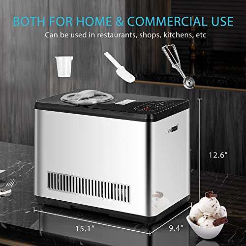 VIVOHOME 110V Electric 1.6 Quart Capacity Stainless Steel Automatic Ice Cream Maker Machine Coutertop with Compressor and LCD Display