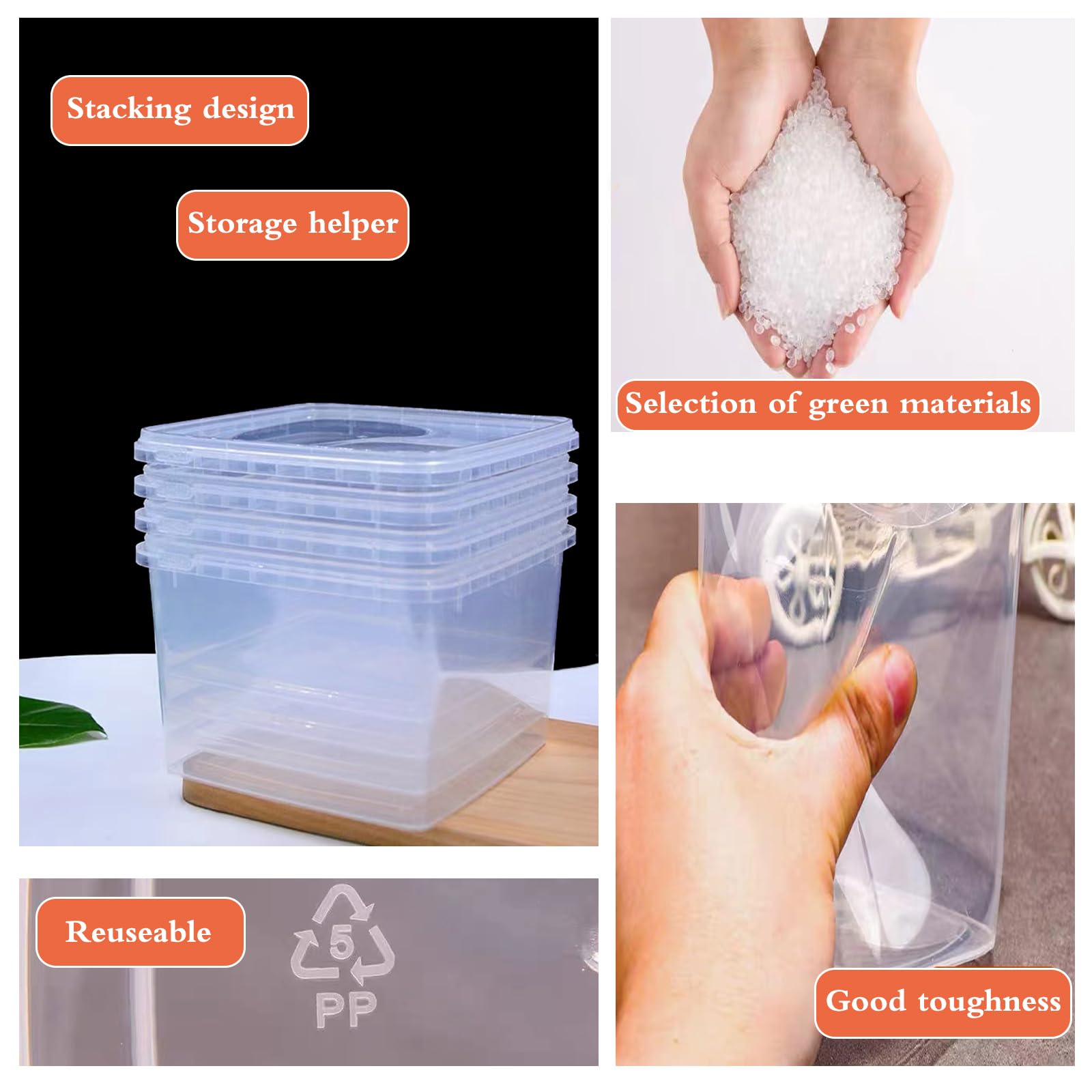 SHPii 88 oz. Square Clear Deli Containers with Lids, BPA-Free, Freezer and Microwave Safe Food Storage Containers, Reusable for Kitchen Storage, Meal Prep, Take-out, Restaurant Supplies.(10 packs)