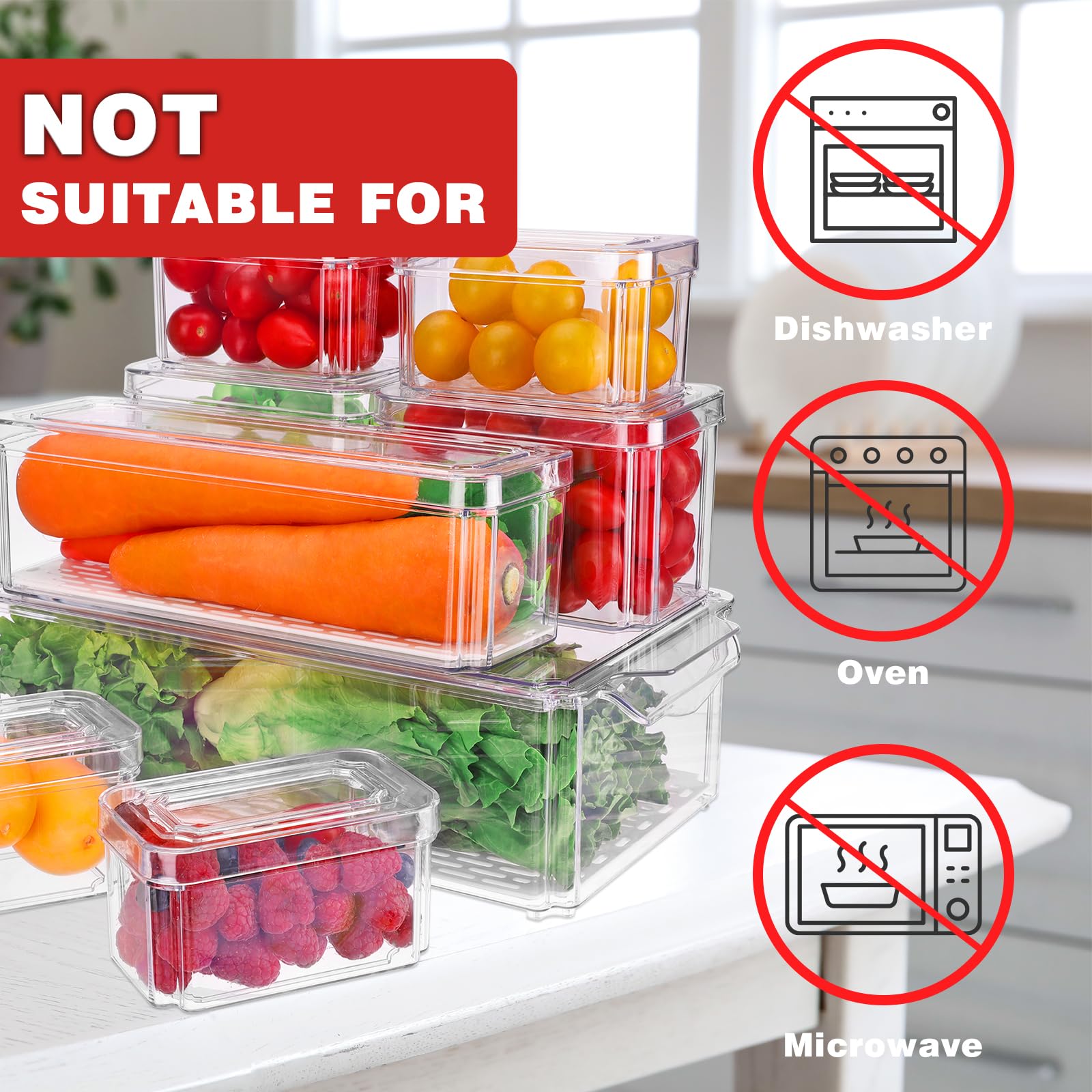 Moretoes 8 Pack Fridge Organizer Bins, Stackable Fridge Organizers with Lids, BPA-Free Clear Storage Bins for Fridge, Freezer, Kitchen, Cabinet, Pantry