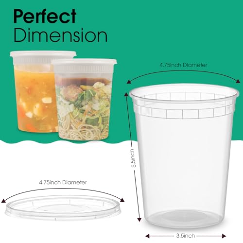 BaydenB 32 oz Deli Containers with Lids | Food-Grade Plastic, Microwave and Freezer Safe, Stackable, Leak-Proof, and Versatile for Meal Prep, Leftovers, and Takeout Storage (15)