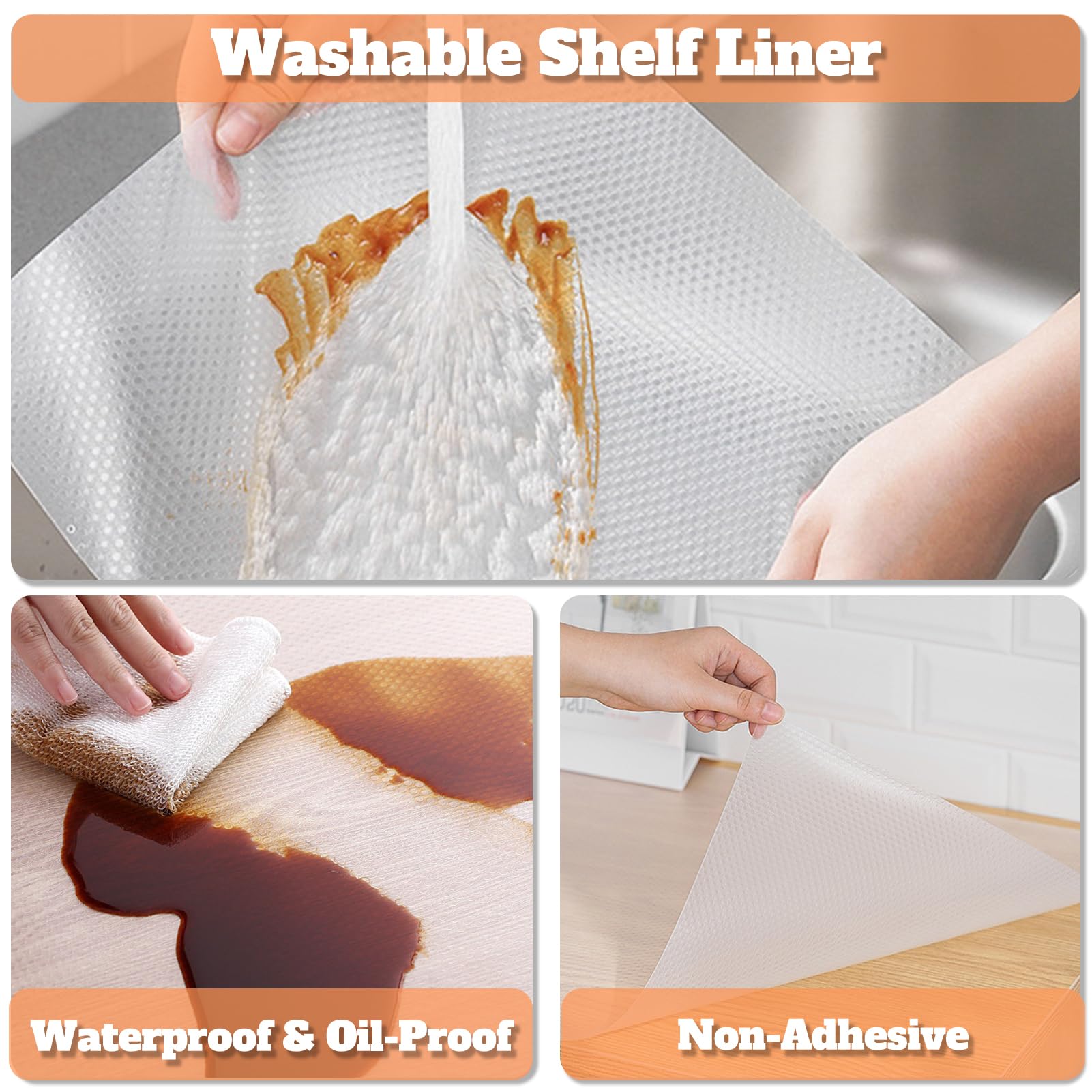 BESTORI Waterproof Shelf Liner for Kitchen Non-Adhesive Cabinets Drawer Liner 23.6 x 196.9 Inches Oil-Proof Non-Slip Washable Cuttable Refrigerator Liners for Protector Desks Transparent