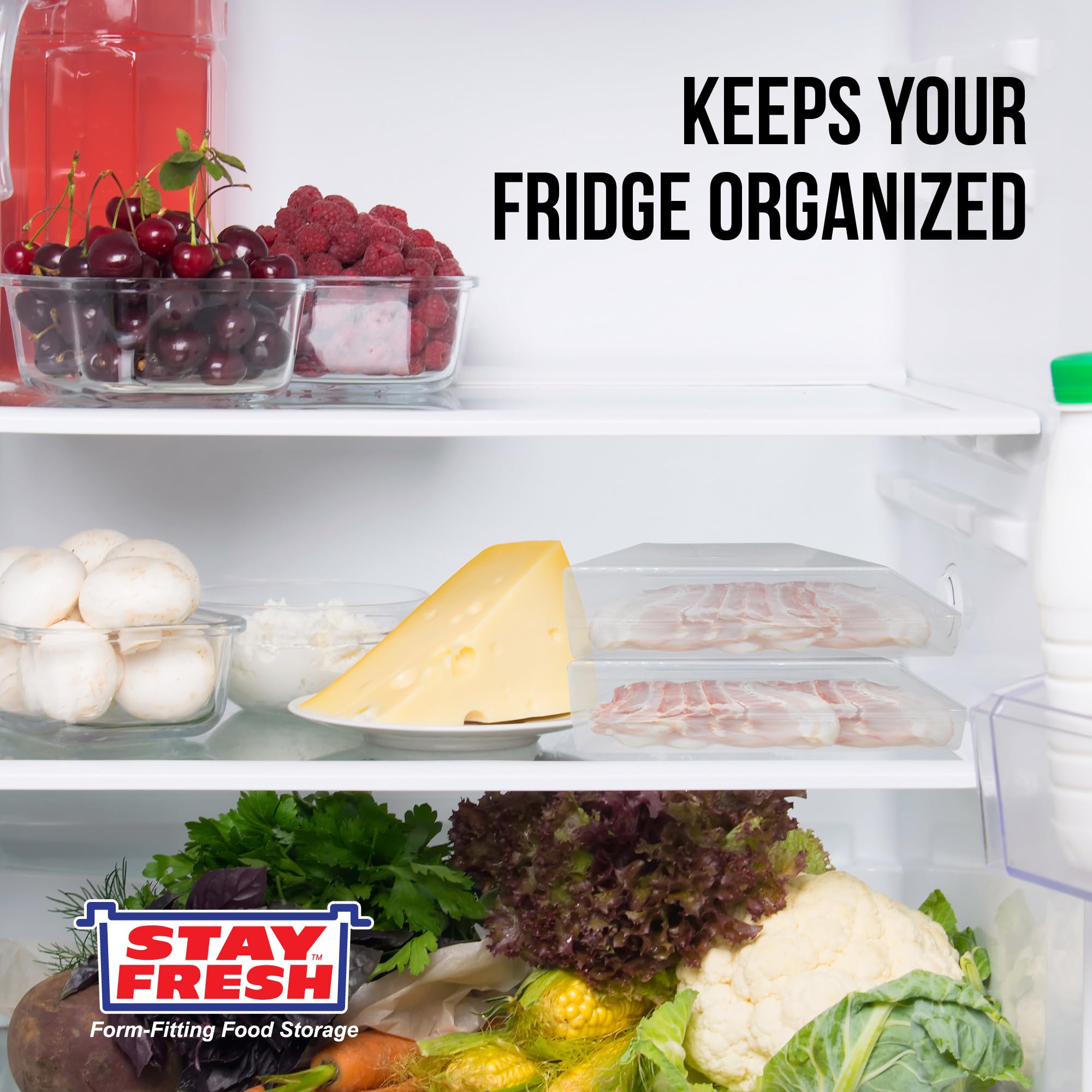 Kitchen Discovery Stay Fresh Bacon Keeper 1lb Plastic Bacon Container for Refrigerator Preserves Freshness and Prevents Spoilage – No Mess Bacon Storage Replaces Greasy Packaging