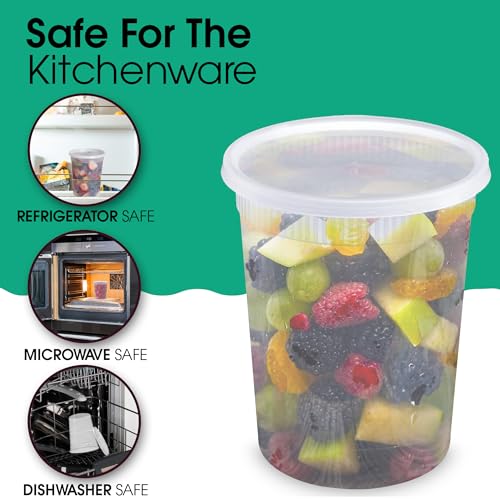 BaydenB 32 oz Deli Containers with Lids | Food-Grade Plastic, Microwave and Freezer Safe, Stackable, Leak-Proof, and Versatile for Meal Prep, Leftovers, and Takeout Storage (15)