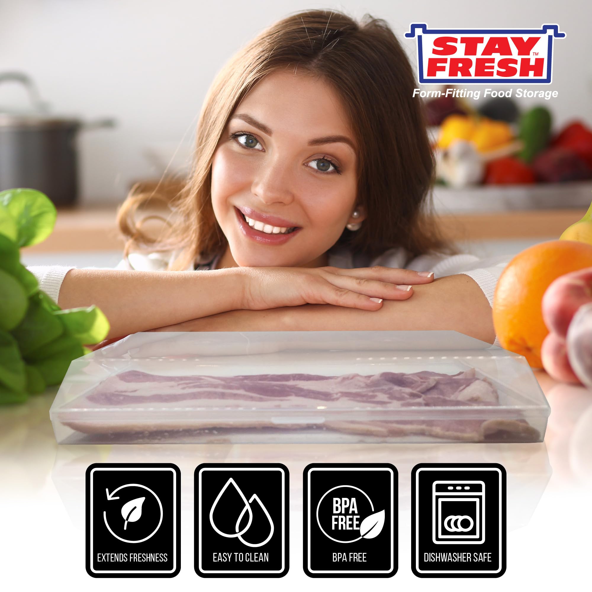 Kitchen Discovery Stay Fresh Bacon Keeper 1lb Plastic Bacon Container for Refrigerator Preserves Freshness and Prevents Spoilage – No Mess Bacon Storage Replaces Greasy Packaging