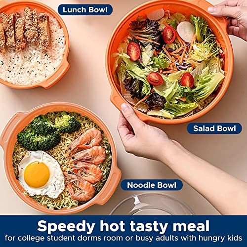 Microwave Safe Ramen Cooker, Ramen Noodle Bowl, Easy Mac, Microwave Pasta Cooker, Microwave Bowls with Lids Ideal for Dorm Room Essentials for Girls Boys, Dishwasher & Microwave Safe (Medium, Orange)
