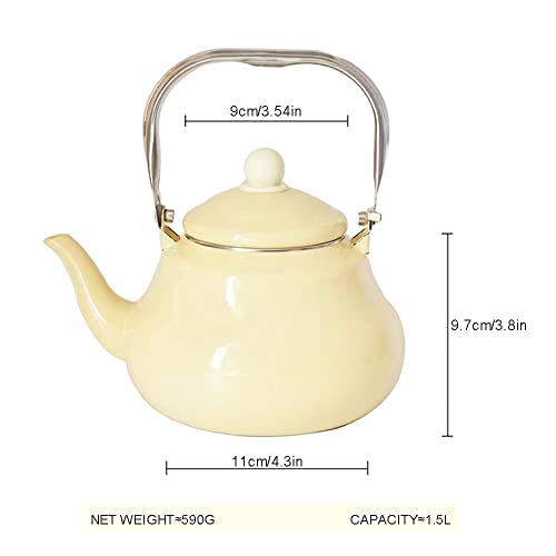 MIPODS Enamel Tea Kettle for Stovetop, 1.5L Enamel Teapot Coffee Pot with Metal Anti-Scald Handle, Hot Water Kettle Pot for Kitchen Gas Stove Top