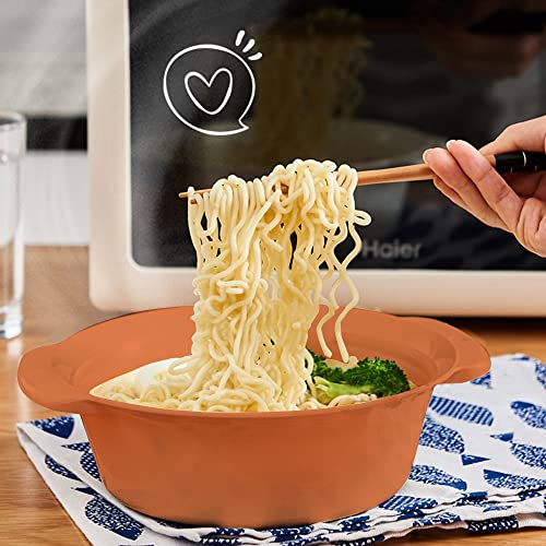 Microwave Safe Ramen Cooker, Ramen Noodle Bowl, Easy Mac, Microwave Pasta Cooker, Microwave Bowls with Lids Ideal for Dorm Room Essentials for Girls Boys, Dishwasher & Microwave Safe (Medium, Orange)
