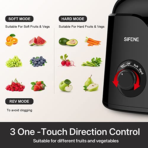 SiFENE Slow Juicer, Cold Press Juicer, Masticating Juicer Machines, Juice Maker Extractor, Juice Squeezer, Brush& Recipes Included