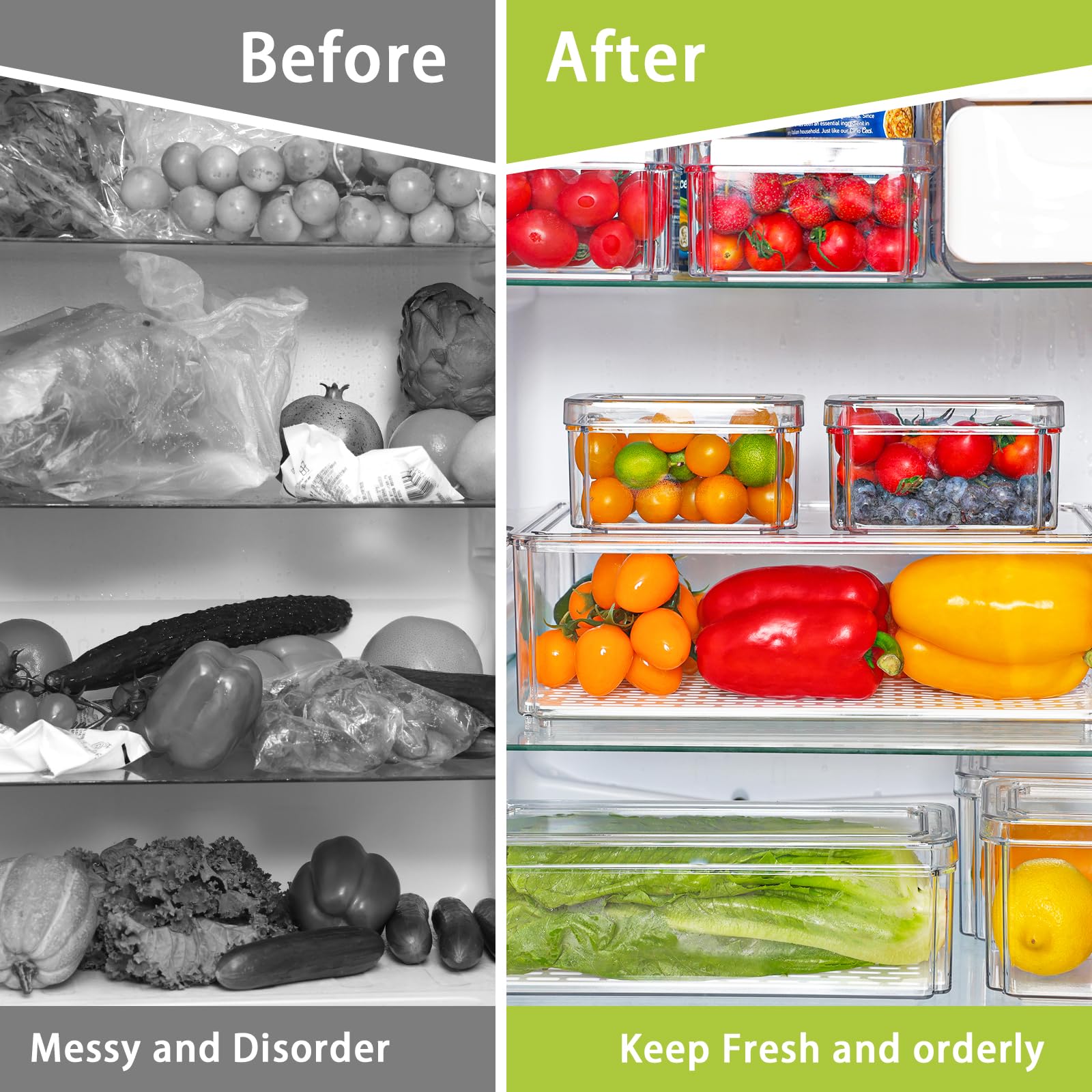 Moretoes 8 Pack Fridge Organizer Bins, Stackable Fridge Organizers with Lids, BPA-Free Clear Storage Bins for Fridge, Freezer, Kitchen, Cabinet, Pantry