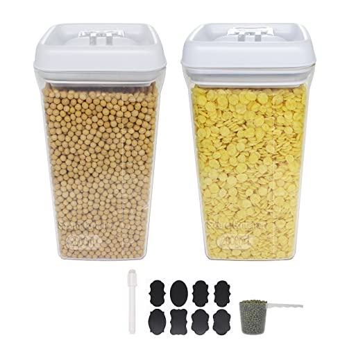 BPFY 2 Pack Large Cereal Containers Storage Set, 2 L/67 oz Plastic Airtight Food Storage Containers with Lids for Kitchen & Pantry Organization (White Lids)