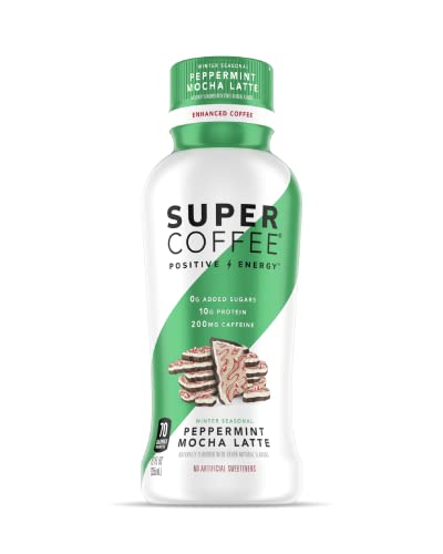 Super Coffee, Iced Keto Coffee (0g Added Sugar, 10g Protein, 70 Calories) [Peppermint Mocha Latte] 12 Fl Oz, 12 Pack | Iced Coffee, Protein Coffee Drinks - LactoseFree, GlutenFree