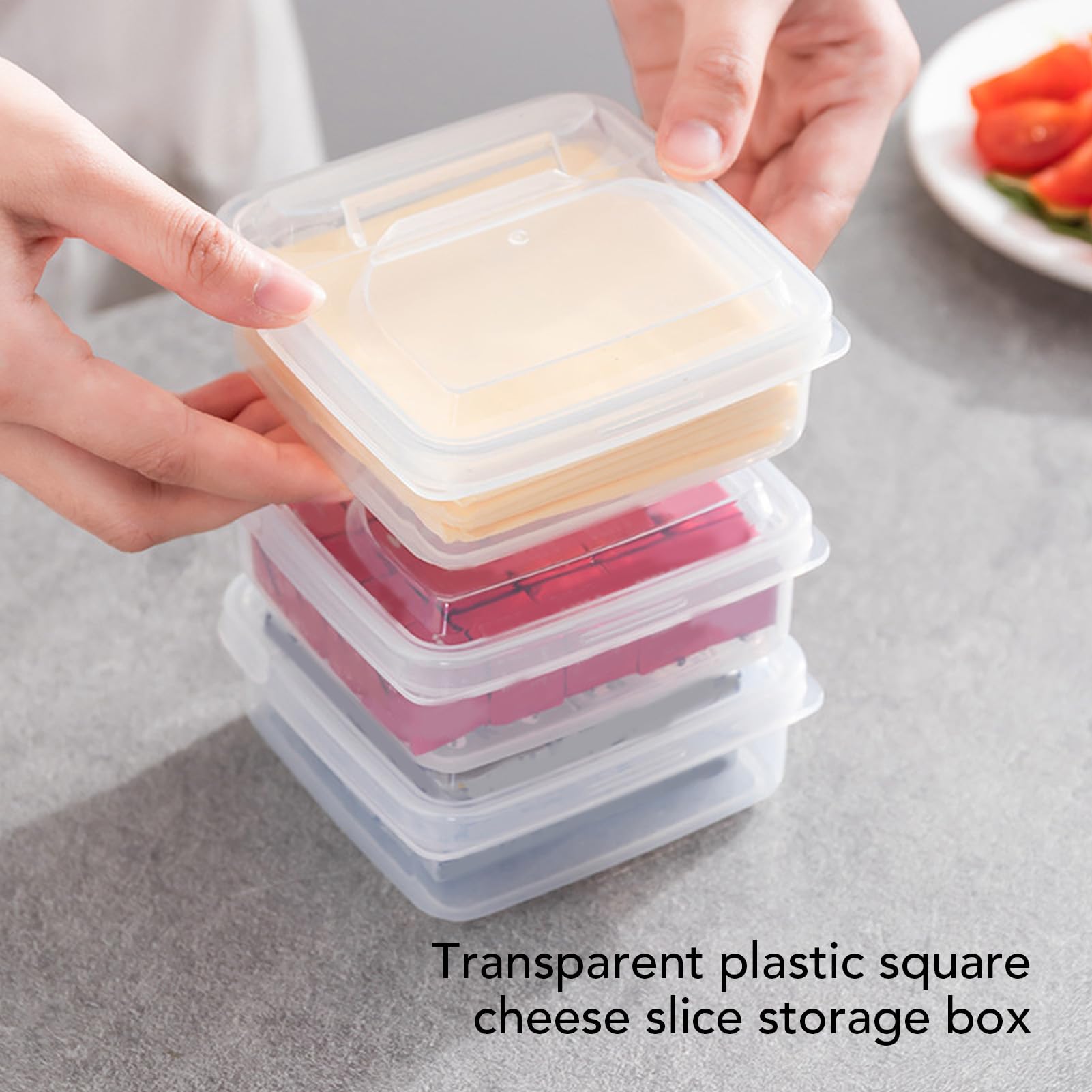 3 Pack Cheese Storage Containers with Flip Lids, Sliced Cheese Container for Fridge, Clear Plastic Butter Block Cheese Slice Storage Box Portable Freezer Food Storage Container