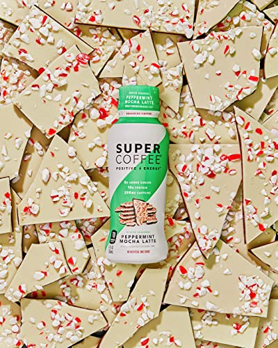 Super Coffee, Iced Keto Coffee (0g Added Sugar, 10g Protein, 70 Calories) [Peppermint Mocha Latte] 12 Fl Oz, 12 Pack | Iced Coffee, Protein Coffee Drinks - LactoseFree, GlutenFree