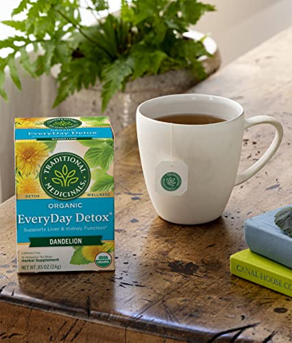 Traditional Medicinals Organic EveryDay Detox Dandelion Herbal Tea, Supports Liver & Kidney Function, (Pack of 4) - 64 Tea Bags Total