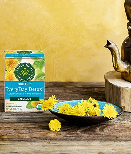 Traditional Medicinals Organic EveryDay Detox Dandelion Herbal Tea, Supports Liver & Kidney Function, (Pack of 4) - 64 Tea Bags Total