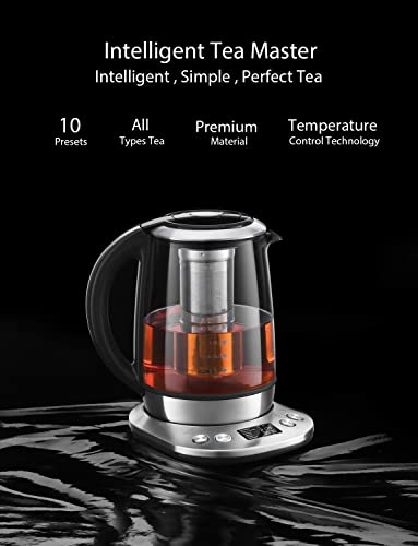 Electric Tea Kettle, 6 Variable Presets Temperature Smart Tea Maker, Fast Boil Electric Glass Kettle with 2Hr Keep Warm Function, Premium Stainless Steel, 1200 Watt Quick Heating, 1.7L