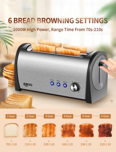 Long Slot Toaster 4 Slice, Stainless Steel Retro Toasters Best Rated Prime with 1.25" Extra Wide Slot and Defrost/Reheat/Cancel Function/6 Browning Settings/Removable Crumb Tray/Evenly Toasting, 1300W