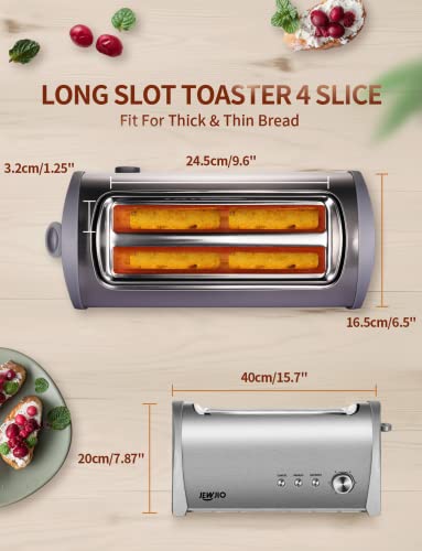 Long Slot Toaster 4 Slice, Stainless Steel Retro Toasters Best Rated Prime with 1.25" Extra Wide Slot and Defrost/Reheat/Cancel Function/6 Browning Settings/Removable Crumb Tray/Evenly Toasting, 1300W