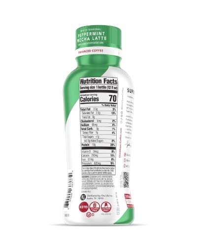 Super Coffee, Iced Keto Coffee (0g Added Sugar, 10g Protein, 70 Calories) [Peppermint Mocha Latte] 12 Fl Oz, 12 Pack | Iced Coffee, Protein Coffee Drinks - LactoseFree, GlutenFree