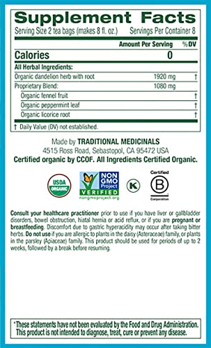 Traditional Medicinals Organic EveryDay Detox Dandelion Herbal Tea, Supports Liver & Kidney Function, (Pack of 4) - 64 Tea Bags Total