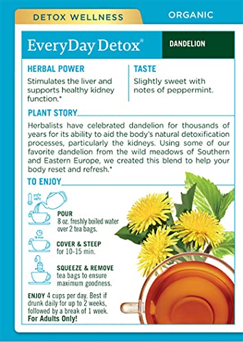 Traditional Medicinals Organic EveryDay Detox Dandelion Herbal Tea, Supports Liver & Kidney Function, (Pack of 4) - 64 Tea Bags Total