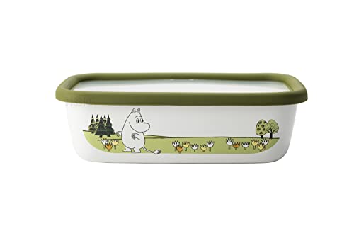 Fuji Horo MTG-B2 Storage Container, Enamel, Shallow Type, Square Container, Medium, Moomin, Olive