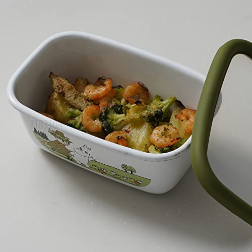 Fuji Horo MTG-B2 Storage Container, Enamel, Shallow Type, Square Container, Medium, Moomin, Olive
