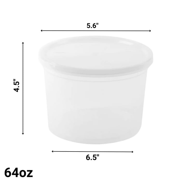 VeZee Heavyweight - 64oz - Clear Disposable Round Food Storage Deli Containers with Lids To-Go For Thanksgiving, Microwavable, Leak Proof, BPA-free : Set of 50