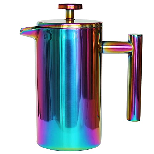 MAGICAFÉ French Press Coffee Maker – 1 or 2 Cups Small Stainless Steel Coffee Maker Double Walled French Press Rainbow 12oz/350ml