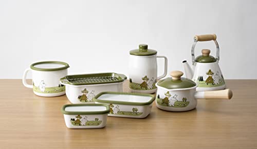 Fuji Horo MTG-B2 Storage Container, Enamel, Shallow Type, Square Container, Medium, Moomin, Olive