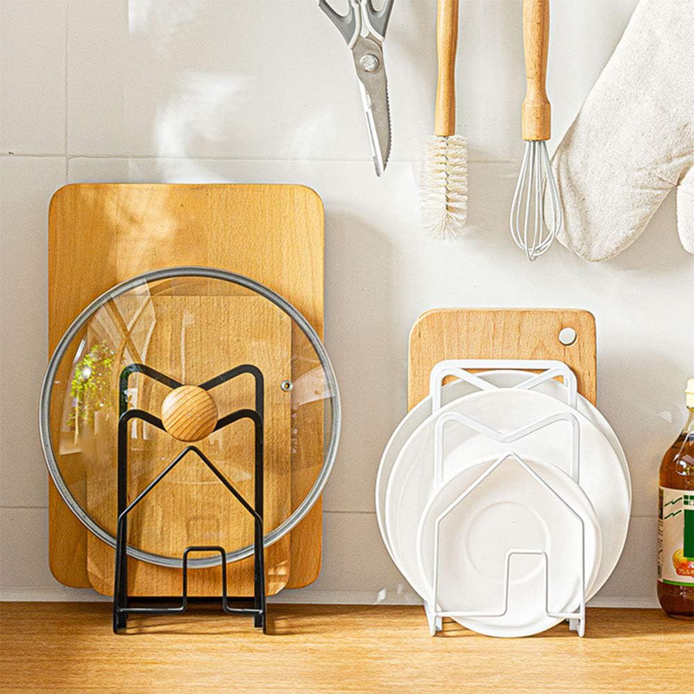 LINFIDITE Cutting Board Holder Chopping Boards Organizer Holder Kitchen Countertop Pot Pan Lids Rack Kitchenware Organizer Flat Steel 4.92 x 5.7 x 8.47 in. Black
