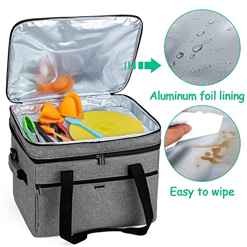 YARWO Slow Cooker Bag Compatible with Crock-Pot and Hamilton Beach 6-8 Quart Oval Slow Cooker, Double Layers Slow Cooker Travel Carrier for kitchen Appliance and Accessories, Gray (Bag Only)