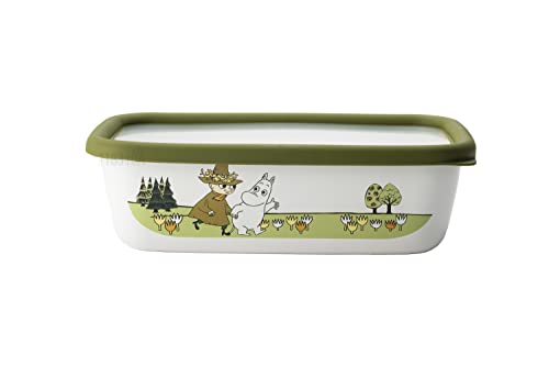 Fuji Horo MTG-B2 Storage Container, Enamel, Shallow Type, Square Container, Medium, Moomin, Olive
