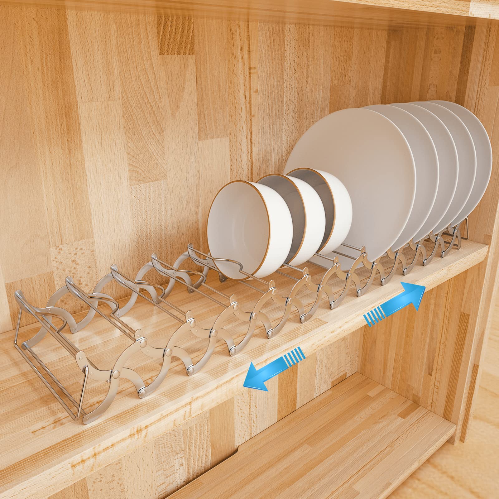 YYP Small Dish Drying Rack Expandable Dish Drying Rack Over The Sink, Plate Organizer for Cabinet or Countertop, Premium 304 Stainless Steel, Rustproof, for Kitchen, Small Space, RV