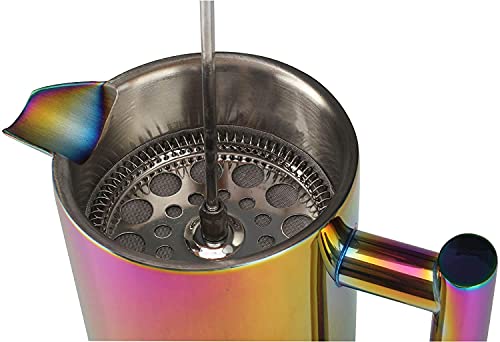 MAGICAFÉ French Press Coffee Maker – 1 or 2 Cups Small Stainless Steel Coffee Maker Double Walled French Press Rainbow 12oz/350ml