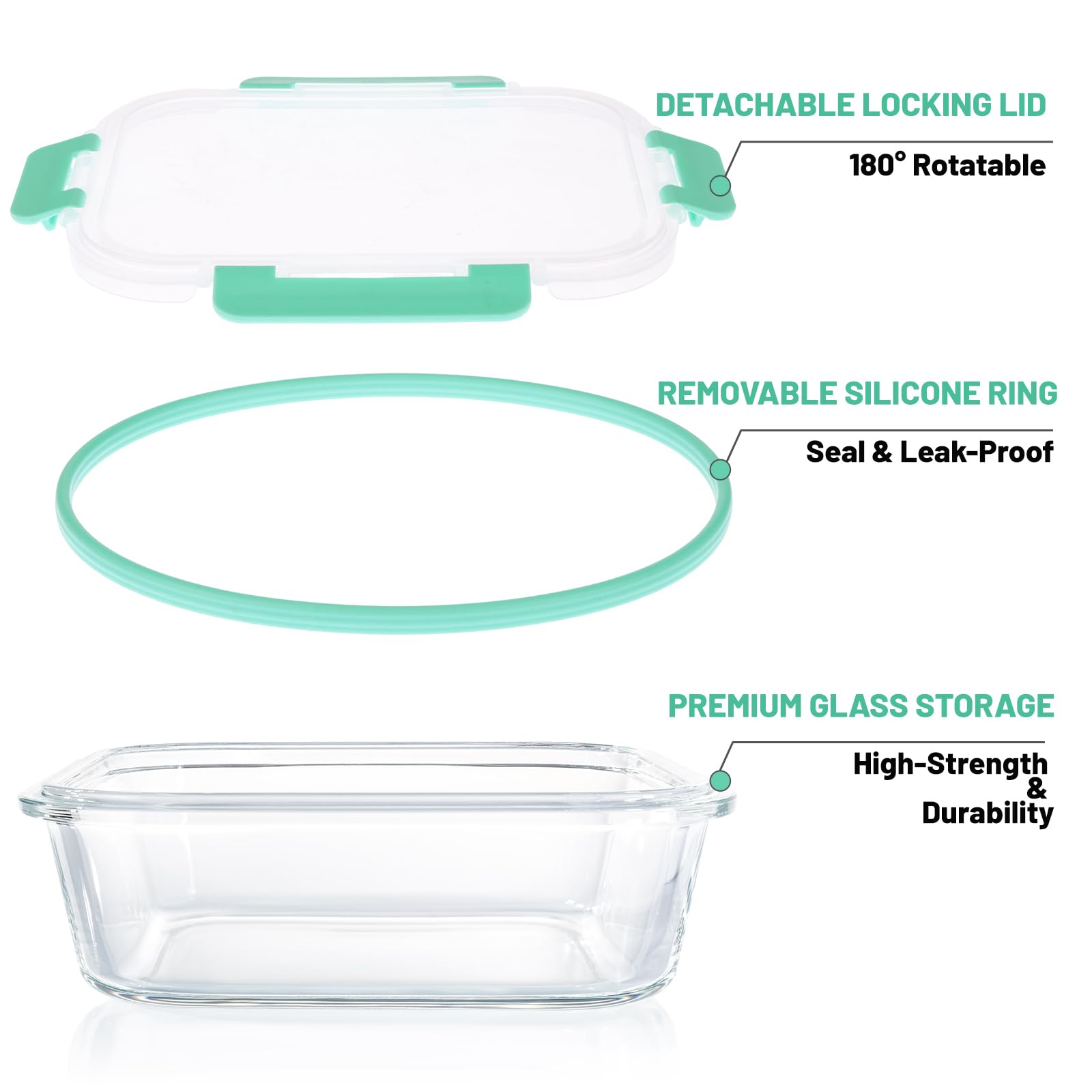 Moretoes Glass Food Storage Containers, 9pcs, Glass Meal Prep Containers, Glass Airtight Leakproof Containers Set, Glass Storage Containers with Lids