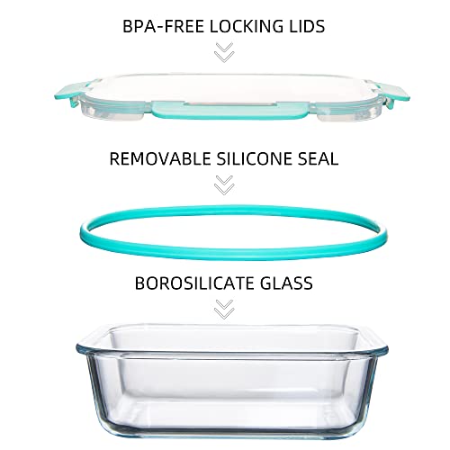 YANGNAY 10 Pack Glass Food Storage Containers with Airtight Lids, Leak-Proof Meal Prep Containers with Lids, Dishwasher/Microwave/Oven/Freezer Safe (Mint Green)